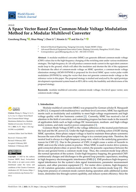 Pdf A Space Vector Based Zero Common Mode Voltage Modulation Method For A Modular Multilevel