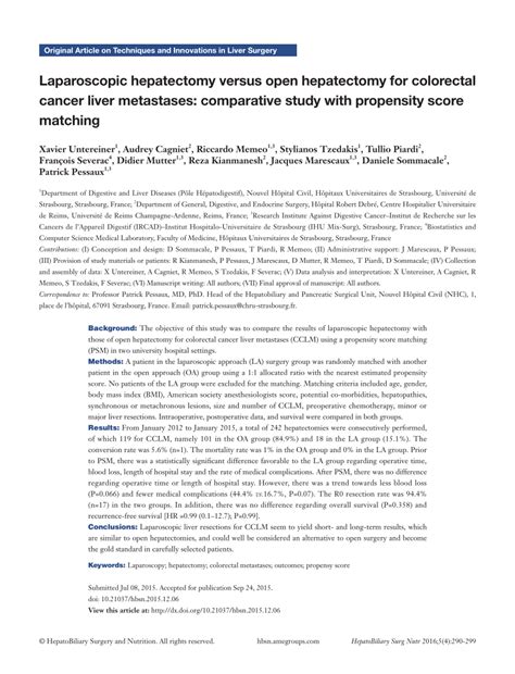 Pdf Laparoscopic Hepatectomy Versus Open Hepatectomy For Colorectal