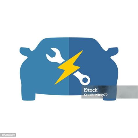 전기 자동차 주유소 표지판입니다 전기 볼트와 렌치 도구와 자동차 전면보기 실루엣 개념에 대한 스톡 벡터 아트 및 기타 이미지 개념 교통수단 기계공 Istock
