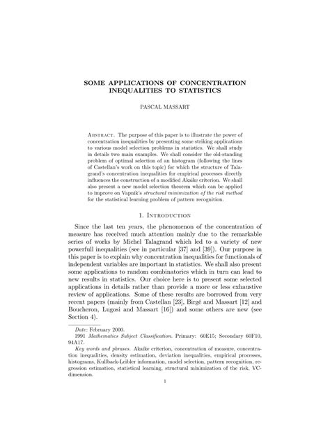 Pdf Some Applications Of Concentration Inequalities To Statistics