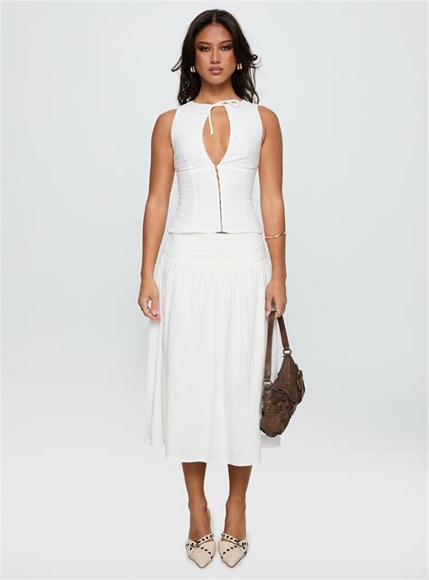 Heart Of Gold Linen Blend Midi Skirt White Princess Polly