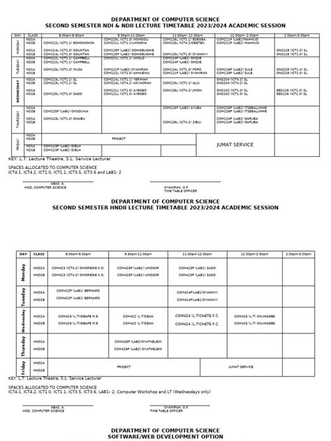 Final2023 2024 Second Semester Timetable Computer Science Pdf