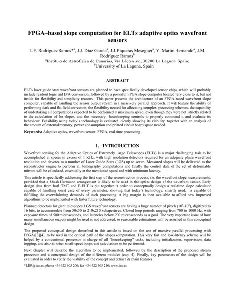 Pdf Fpga Based Slope Computation For Elts Adaptive Optics Wavefront Sensors