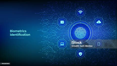 지문 스캔 생체 인식 식별 개인 정보 보호 사이버 보안 개인 보안 안전 회로 기판 연결 및 기술 아이콘이 있는 배경입니다 벡터 일러스트 레이 션 네트워크 보안에 대한 스톡