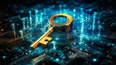 Futuristic Digital Cybersecurity Concept With Glowing Key And Binary Data Streams Flowing In