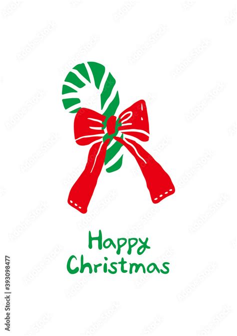 크리스마스실크스크린 느낌의 지팡이와 빨간 리본 Stock Vector Adobe Stock