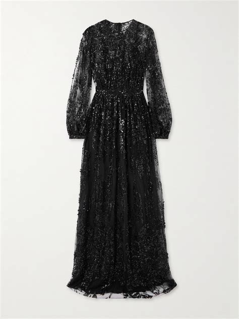Zuhair Murad Bead And Sequin Embellished Tulle Gown In Black Modesens
