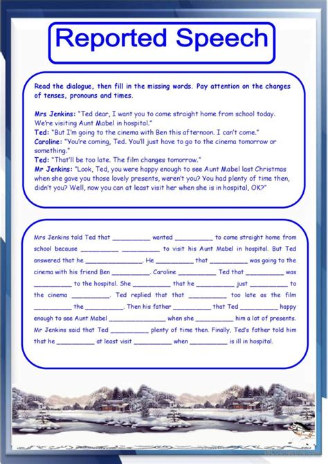 Reported Speech Esl Grammar Exercises Worksheet