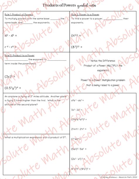 Products Of Powers Guided Notes Classful