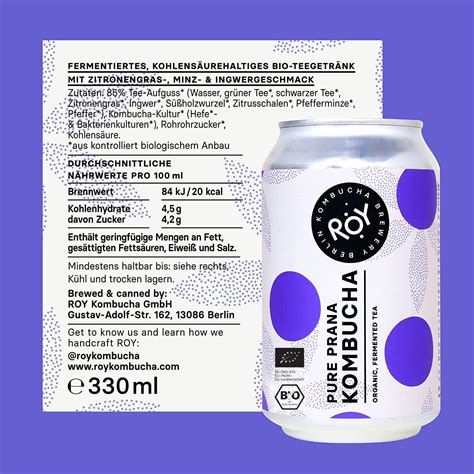Roy Pure Prana Kombucha 6 Pack Handmade Vegan And Gluten Free 330ml Bio