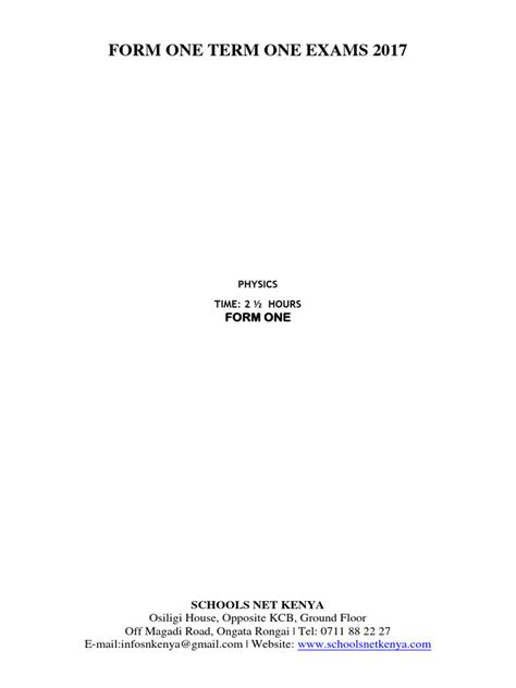 Physics Paper Form 1 Term 1 Exam 2017 Download Free Pdf Density Applied And