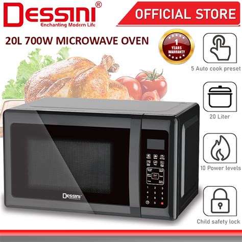 Dessini Italy 20l Countertop Digital Microwave Oven 10power Level Defrost Reheat Toaster Roaster