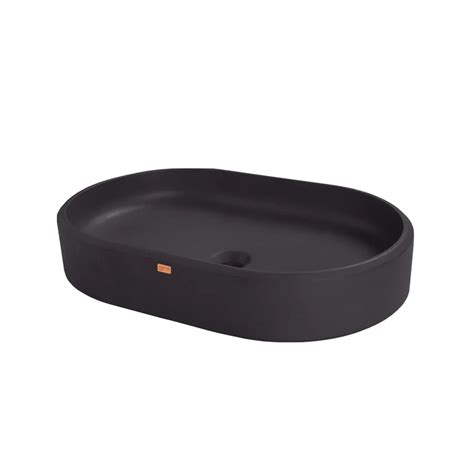 Konkretus Ubud02 22 Coal Black Top Mount Oval Vessel Concrete Bathroom