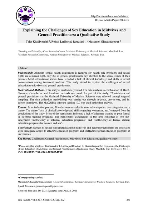 PDF Explaining The Challenges Of Sex Education In Midwives And General Practitioners A