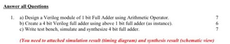 Solved Answer All Questions A Design A Verilog Module Of Chegg Com
