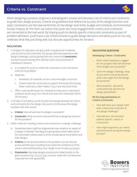 Criteria Vs Constraints In Design A Youth Guide