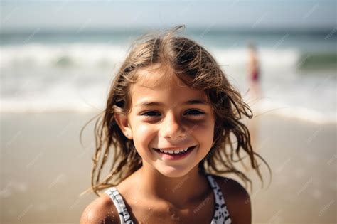 Premium Ai Image Portrait Of A Happy Young Girl At The Beach Created