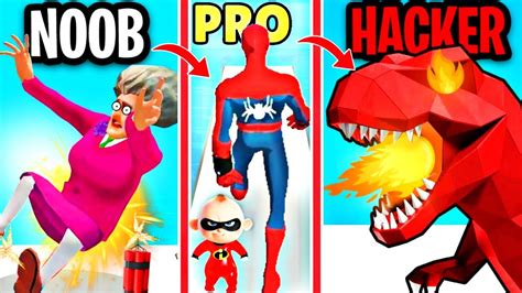 Noob Vs Pro Vs Hacker In Prankster D Hero Challenge Game YouTube