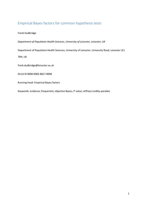 Pdf Empirical Bayes Factors For Common Hypothesis Tests