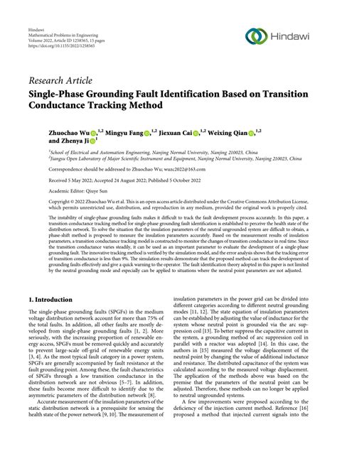 pdf single phase grounding fault identification based on transition