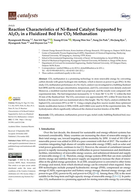 Pdf Reaction Characteristics Of Ni Based Catalyst Supported By Al2o3 In A Fluidized Bed For