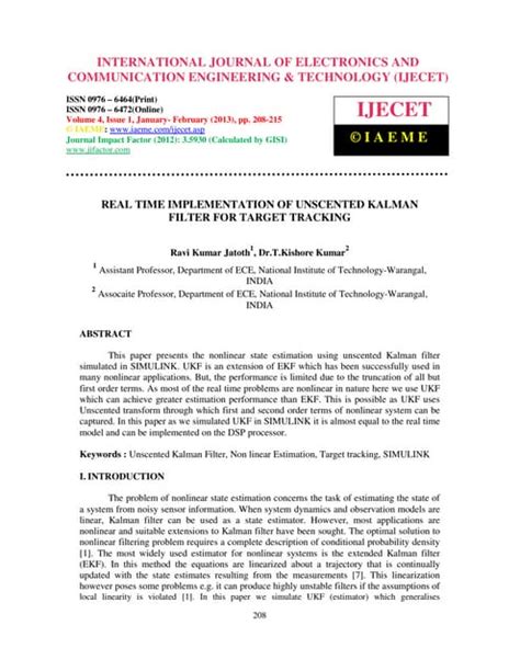 Real Time Implementation Of Unscented Kalman Filter For Target Tracking