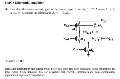 [get answer] cmos differential amplifier 68 calculate the common mode