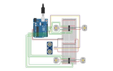 Circuit Design Kendali Motor Dc Dengan Sensor Ultrasonik Tinkercad