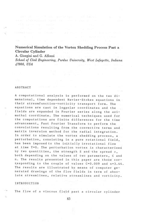 Pdf Numerical Simulation Of The Vortex Shedding Process Past A Circular Cylinder