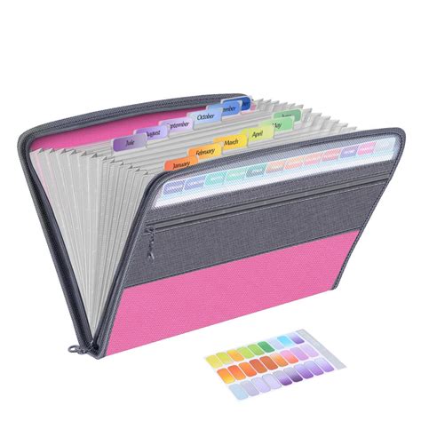 13 Pocket Expanding File Folder Accordian File Organizer With Zipper Accordion Binder Folders