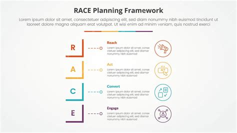 Race 프레임워크 인포그래픽은 슬라이드 프레젠테이션을 위해 수정된 사각형 모양의 수직 스택을 사용하여 평평한 스타일의 4 점 목록을 제공합니다 무료 벡터
