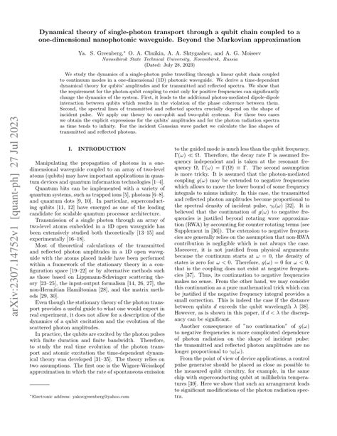 Pdf Dynamical Theory Of Single Photon Transport Through A Qubit Chain Coupled To A One