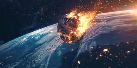 Meteor On Collision Course With Earth Burning Asteroid Entering Earth S Atmosphere In Space