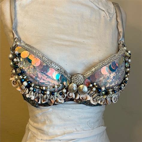 Intimates And Sleepwear Embellished Sequin Bra With Pearls And Shells