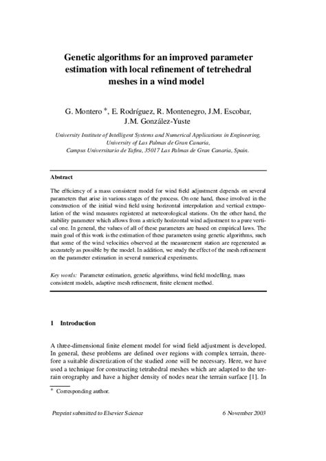 Pdf Genetic Algorithms For An Improved Parameter Estimation With Local Refinement Of