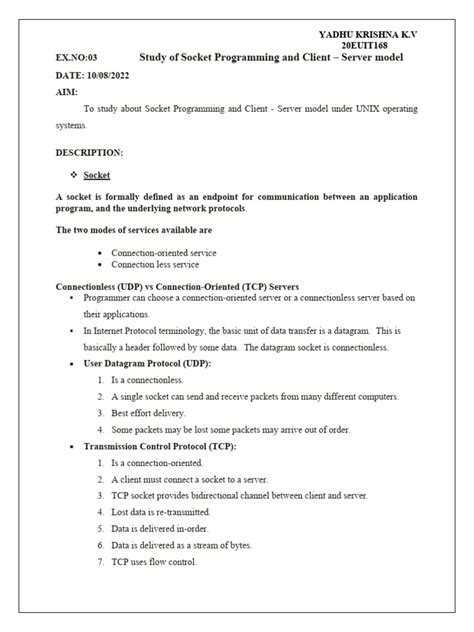 Study Of Socket Programming And Client S Pdf Network Socket