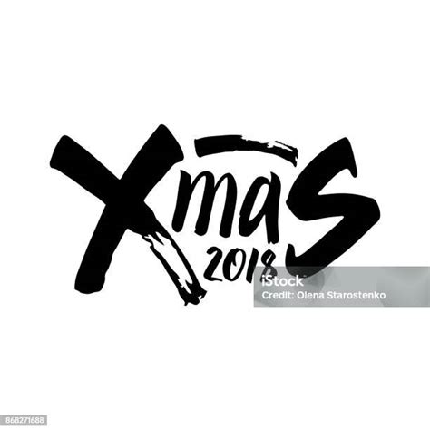 핸드 그린 크리스마스 2018 레터링입니다 벡터 예술입니다 필기 스크립트 부호 또는 슬로건배너 전단지 엽서 또는 포스터에 대 한 완벽 한 디자인 요소 12월에 대한 스톡