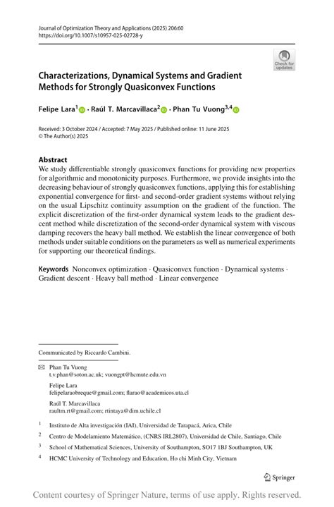 Pdf Characterizations Dynamical Systems And Gradient Methods For Strongly Quasiconvex Functions