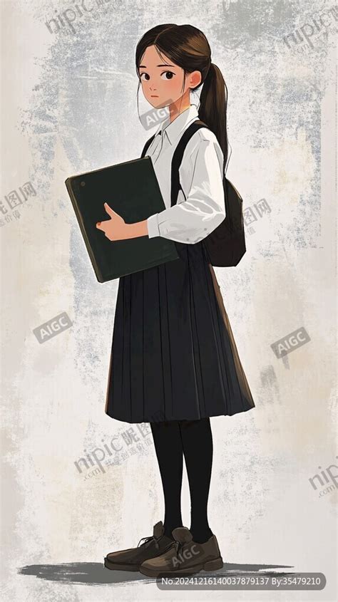 Ai创作图校服美女插画 女学生插画 穿校服的女生 女生插画 抱着书的女生 挎书包的学生 插画女生 手绘学院风女孩 中考女生 拿着画册的女生 长发女同学 高中插画 背书包的女孩 校服女生 校园