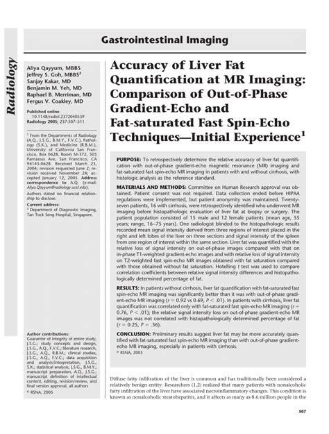 Pdf Accuracy Of Liver Fat Quantification At Mr Imaging Comparison Of Out Of Phase Gradient