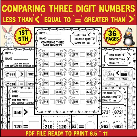 Comparing Three Digits Numbers Worksheet Greater Than And Less Than And Equal To Made By Teachers