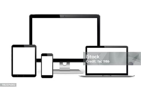 스마트 폰 태블릿 노트북 및 데스크톱 컴퓨터 응답 웹 디자인의 벡터 그림입니다 Lcd에 대한 스톡 벡터 아트 및 기타 이미지 Lcd 개념 개체 그룹 Istock
