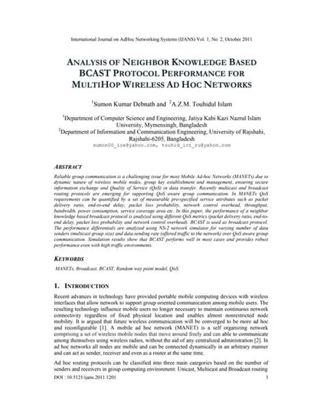 Analysis Of Neighbor Knowledge Based Bcast Protocol Performance For Multihop Wireless Ad Hoc