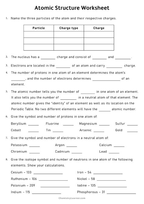 Atomic Structure Worksheet English For Career Studocu