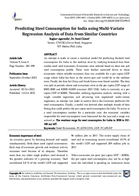 Pdf Predicting Steel Consumption For India Using Multi Variate Regression Analysis Of Data