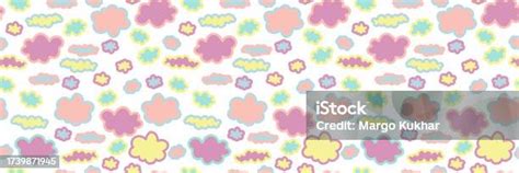 귀여운 구름 원활한 패턴입니다 아기 그리기 만화 벽지입니다 파스텔 색상의 구름을 손으로 그렸습니다 카와이 스타일의 사랑스러운 생일 배경 투명한 배경에 벡터 그림 0명에 대한