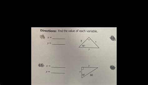 Answered Directions Find The Value Of Each Variable X Y X Y 7 X 45 60