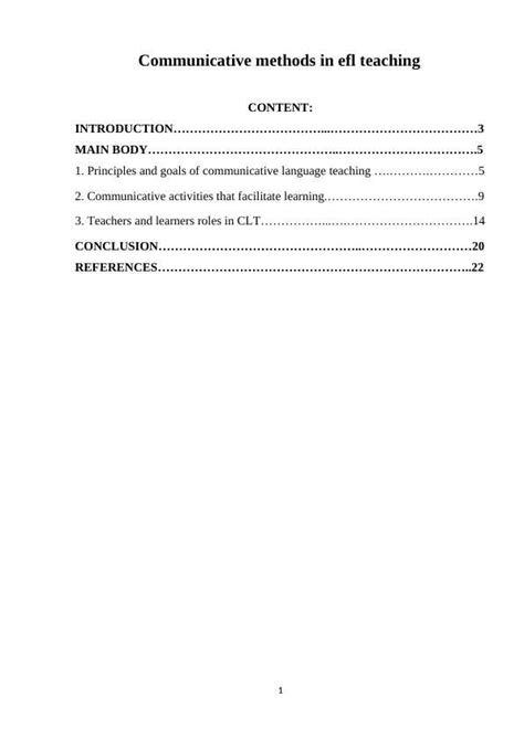 Communicative Methods In Efl Teaching
