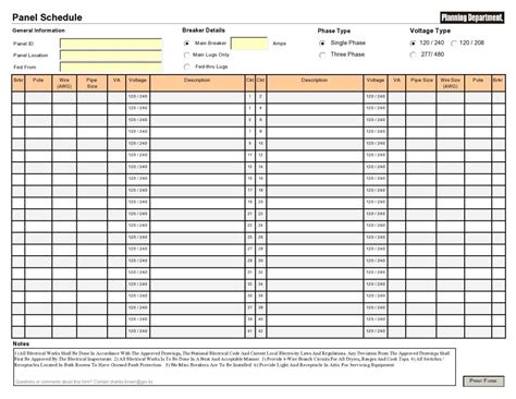 Fillable Panel Schedule Template Excel Fillable Form 2023