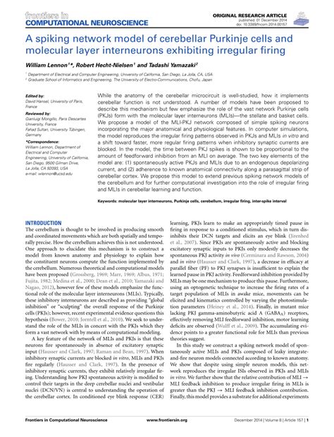 Pdf A Spiking Network Model Of Cerebellar Purkinje Cells And